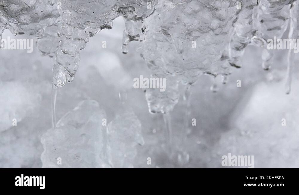 background icicles icy dripping flowing water melting ice looped video ...
