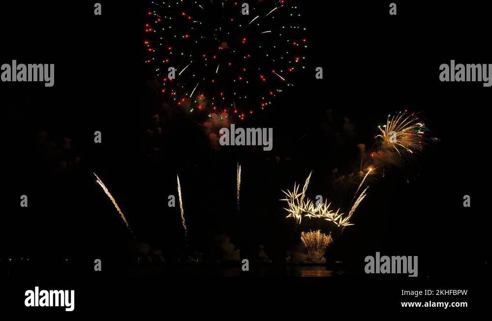 Real fireworks background and people who come to watch on the beach ...