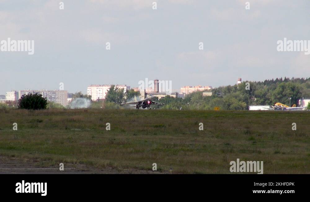 Su-35 fighter aircraft (NATO: Flanker-E) lands on and releases brake ...