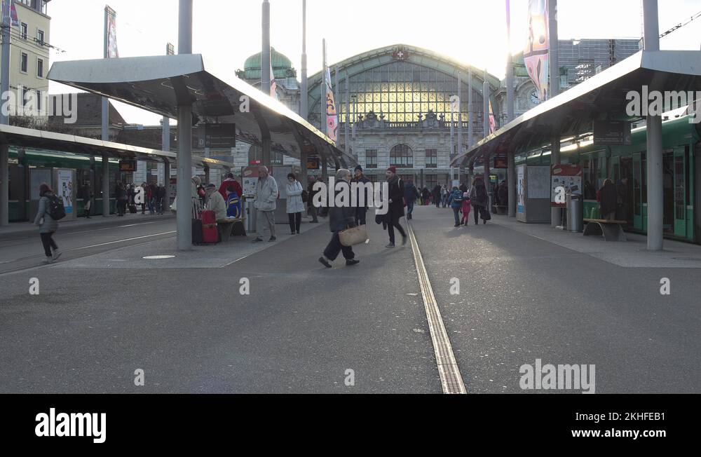 People are walking to Basel Main Station (Bahnhof Basel SBB ...
