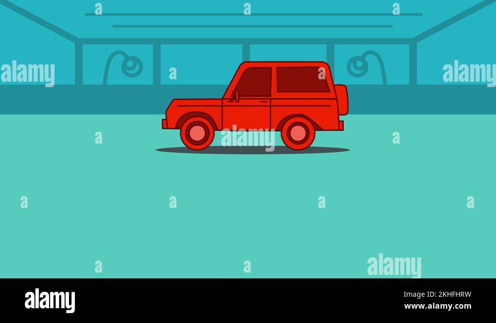 2D animation, red car driving in, African American and Caucasian hands ...