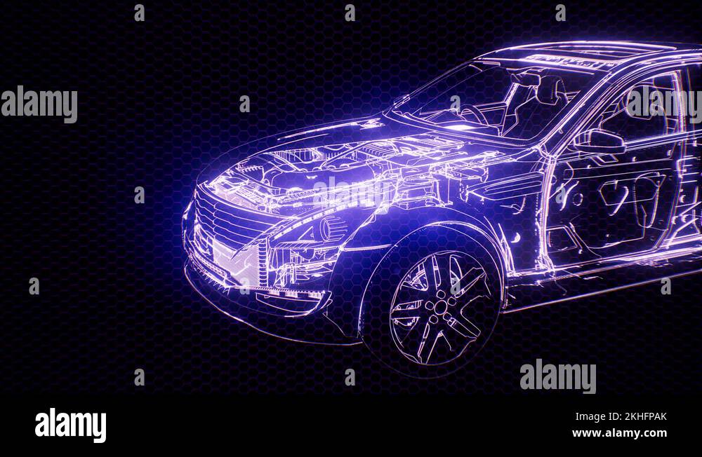 Holographic animation of 3D wireframe car model with engine Stock Video ...