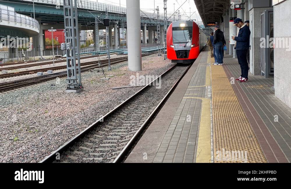 Russian Railways high-speed train "Lastochka" (Swallow) rides along the ...