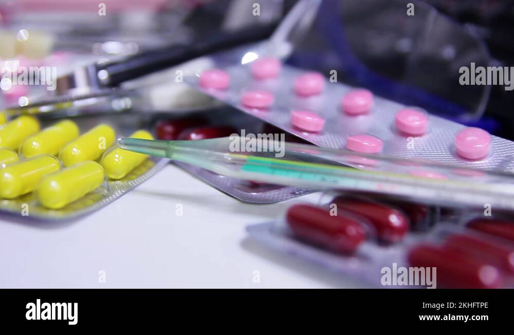 antibiotic drug capsule tablets in packets and a stethoscope Stock ...