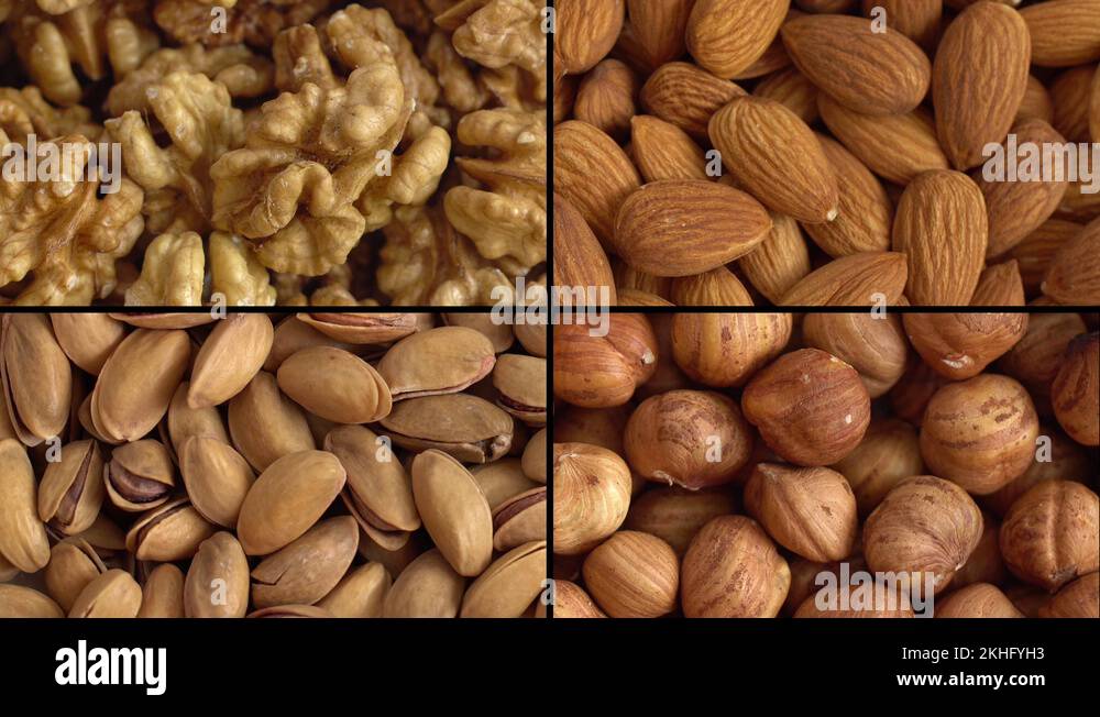 Collage of kernels of nuts. Macro. Clockwise rotation. 4K Stock Video ...