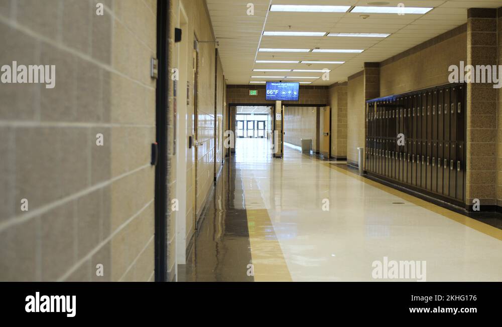 Left to right slow panning shot showing school hall Stock Video Footage ...