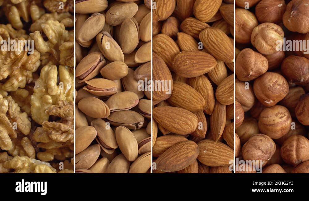 Collage of kernels of nuts. Macro. Clockwise rotation. 4K Stock Video ...