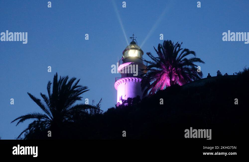 The old El Faro Lighthouse at night. Calella. Catalonia. Barcelona ...