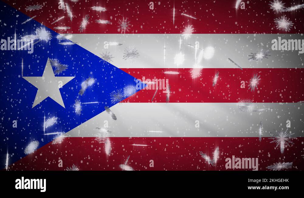 Puerto Rico flag falling snow loopable, New Year and Christmas ...