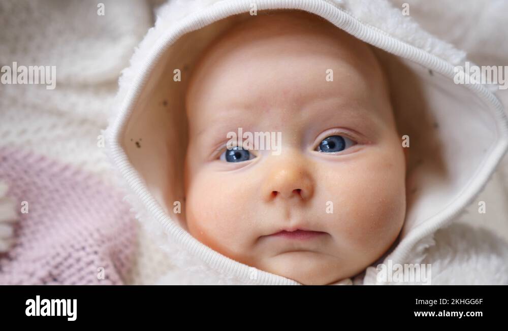 Baby Face With Cute Cheeks And Blue Eyes. Close-Up Stock Video Footage ...