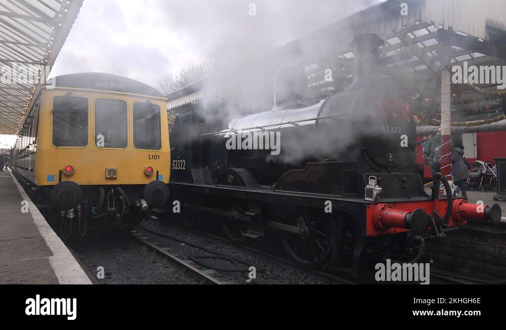 Steam Train leaving a station close up old style image UK England 4K ...