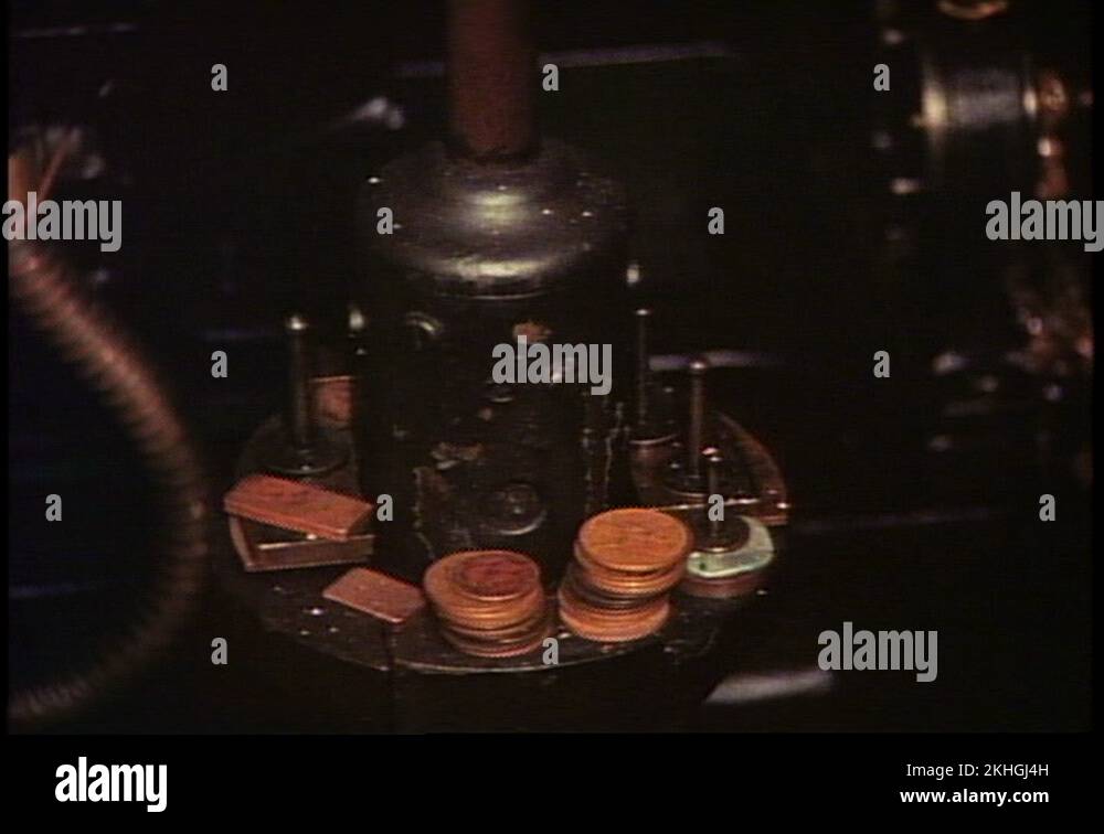 LONDON, ENGLAND, 1976, Big Ben, clock room mechanism, pennies on ...