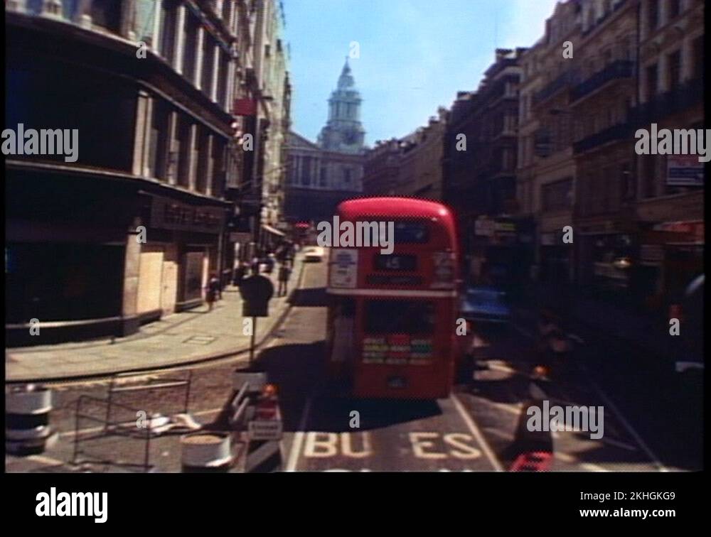 LONDON, ENGLAND, 1976, POV from top of double decker bus, 1970s Stock ...