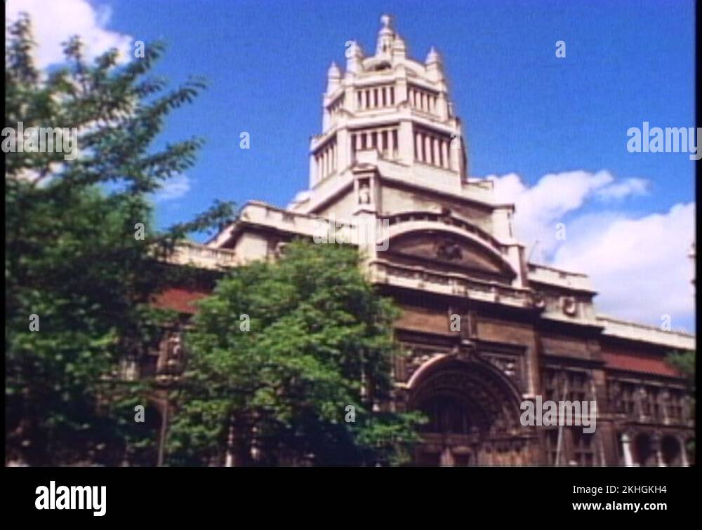 LONDON, ENGLAND, 1976, Victoria and Albert Museum, low shot, no people ...