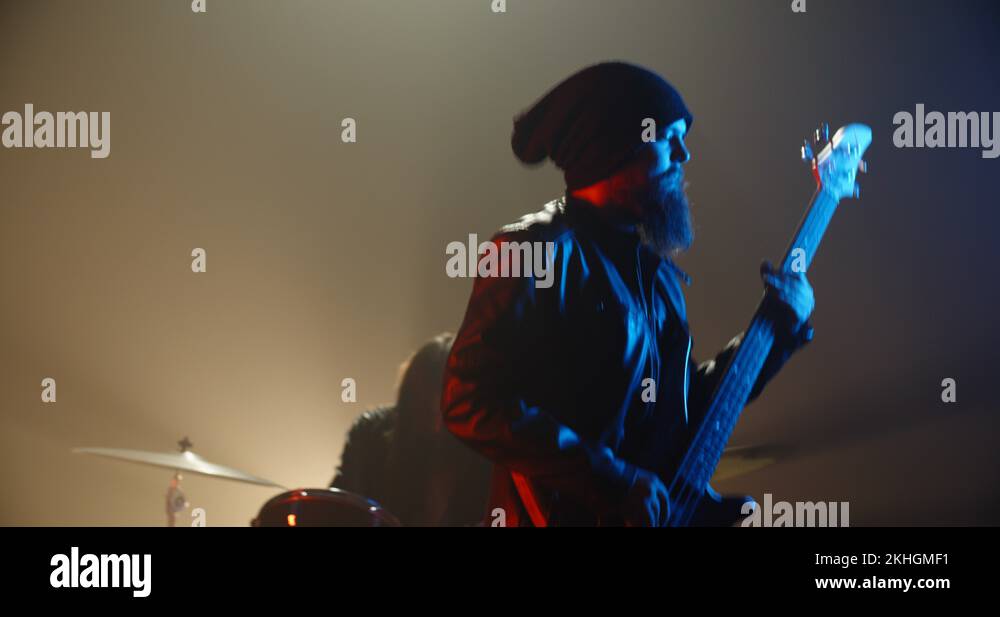 Rock duet performing. Professional guitarist and drummer rocking the ...