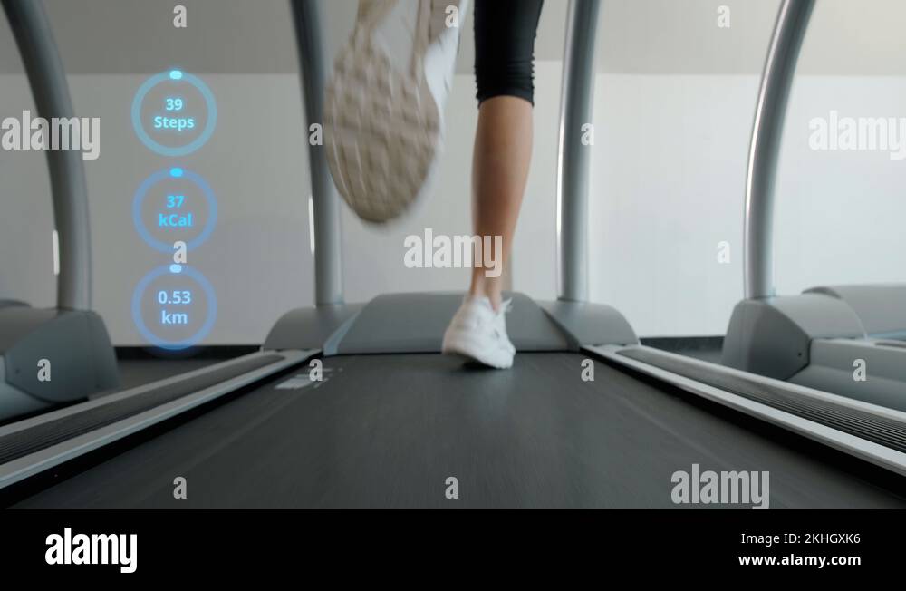 3d animation motion graphic charts of steps kcal km woman running on a ...