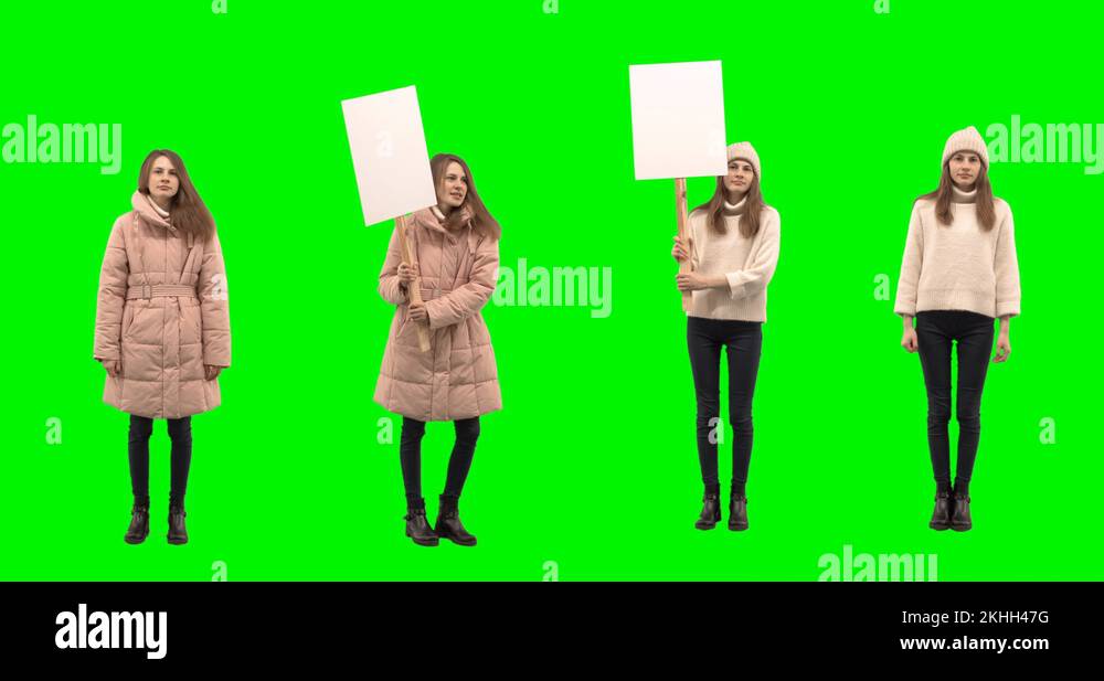 GREEN SCREEN CHROMA KEY Caucasian female posing as a strike participant Stock Video Footage - Alamy