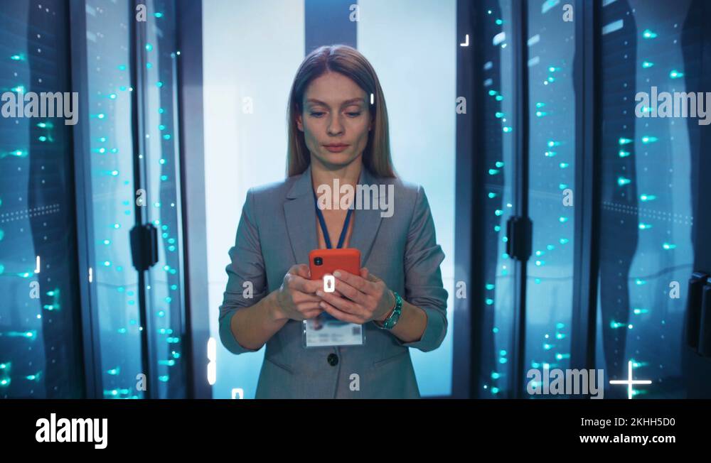 IT Administrator Woman Activating Modern Data Center with Digital Data ...