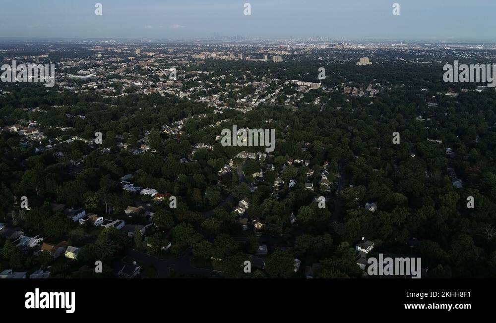 Iconic 4K aerial of a typical American suburbs neighborhood in summer ...
