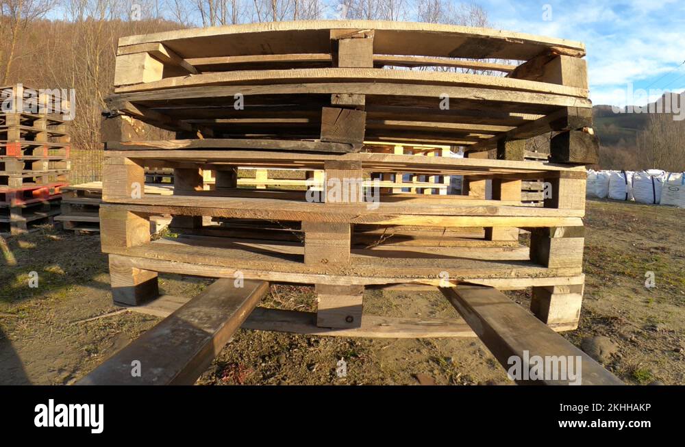 Forklift traveling and release stack of pallets Stock Video Footage - Alamy