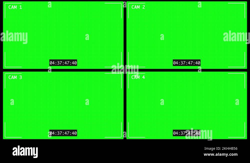 Four CCTV monitor display with scan lines on green screen Stock Video ...