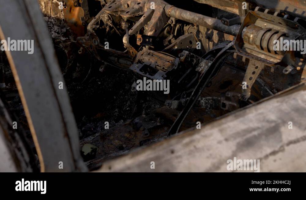 Burnt out car. Inside a burnt auto. The burned-out car interior Stock ...