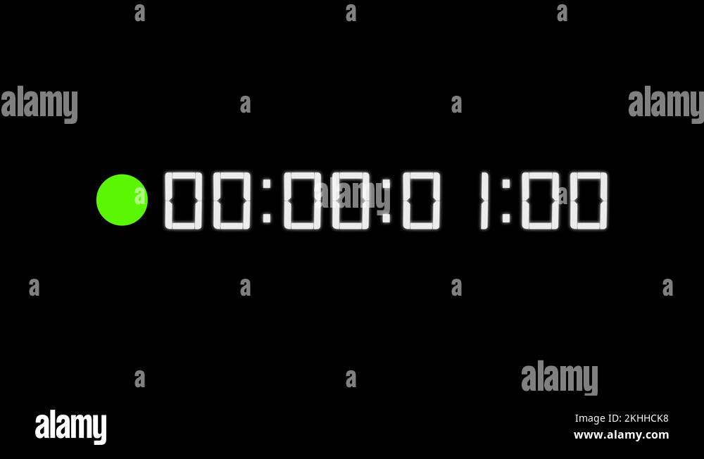 one minute white timecode countdown 25 fps with green record indicator ...