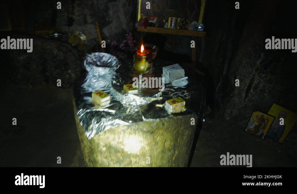 Ayia Napa, Cyprus. Icons and candles in the catacomb church of St ...