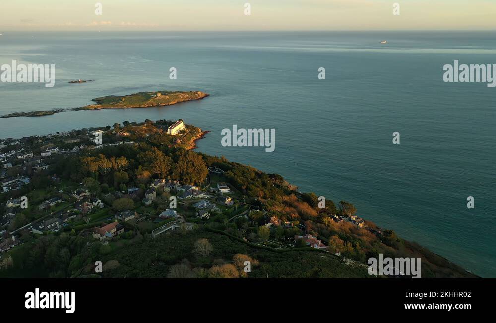 Sorrento Drive and Dalkey Island from Killiney Hill, Sunset, Drone ...