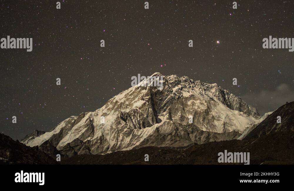 Stars rising over Mt Nuptse from Mt Everest basecamp Stock Video ...