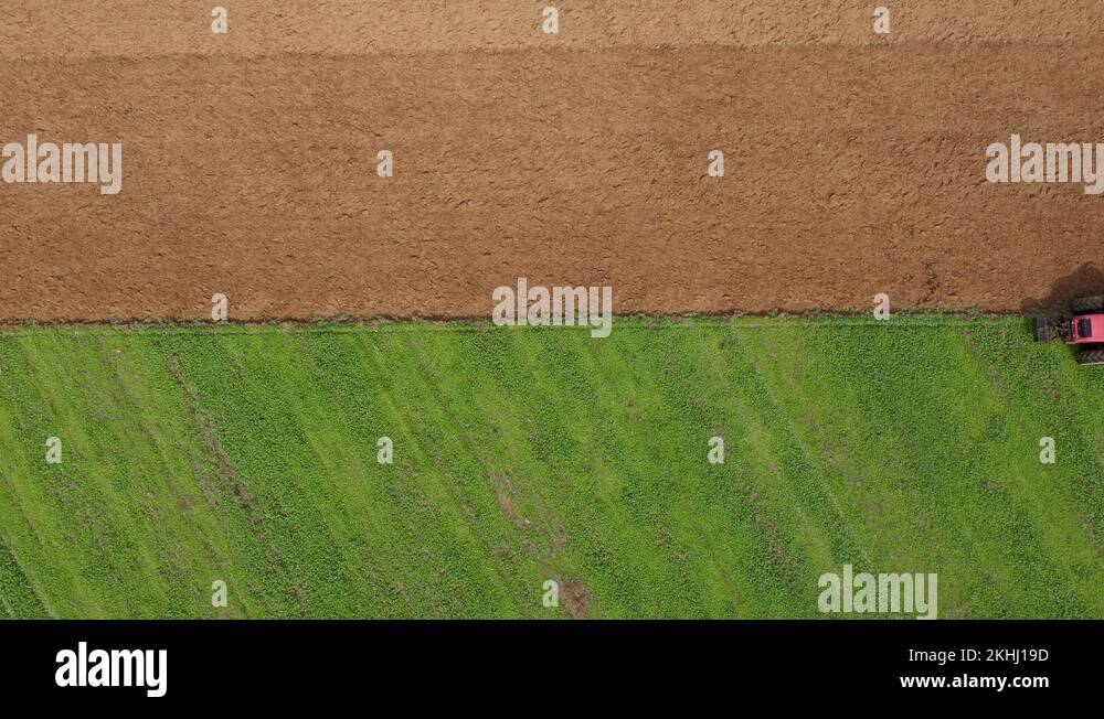 Tractor Plow Field Prepares Agricultural Land For Planting Crop Aerial ...