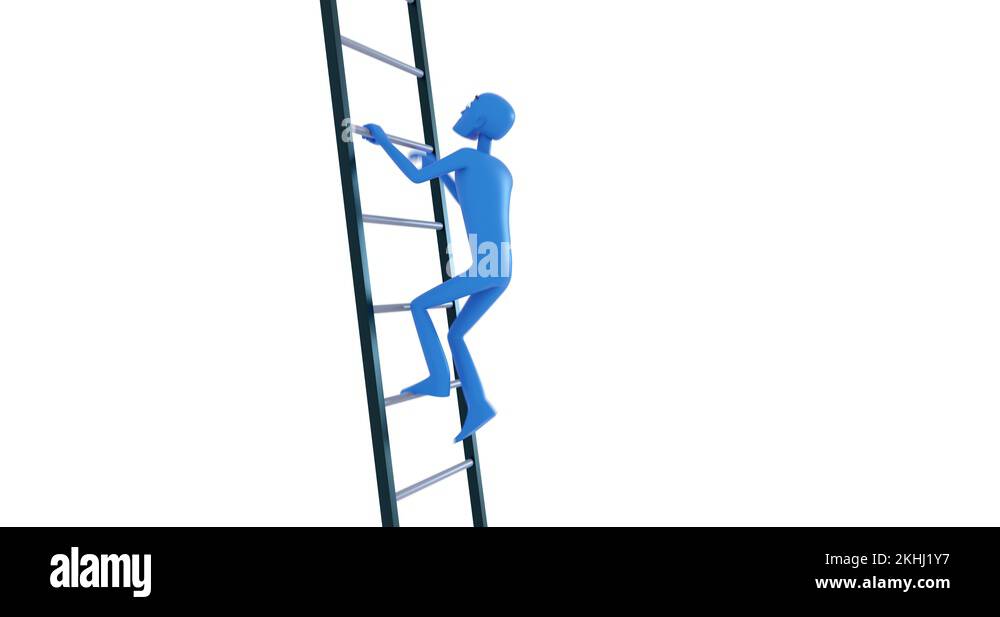 Man climbing up the ladder. Way to success loopable 3D animation, alpha ...
