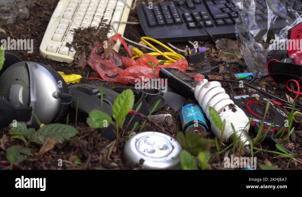 E-waste in a landfill. Electronic pollution The environmental concern ...
