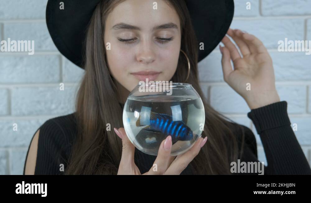 Cute girl looks at a fish in an aquarium Stock Video Footage - Alamy