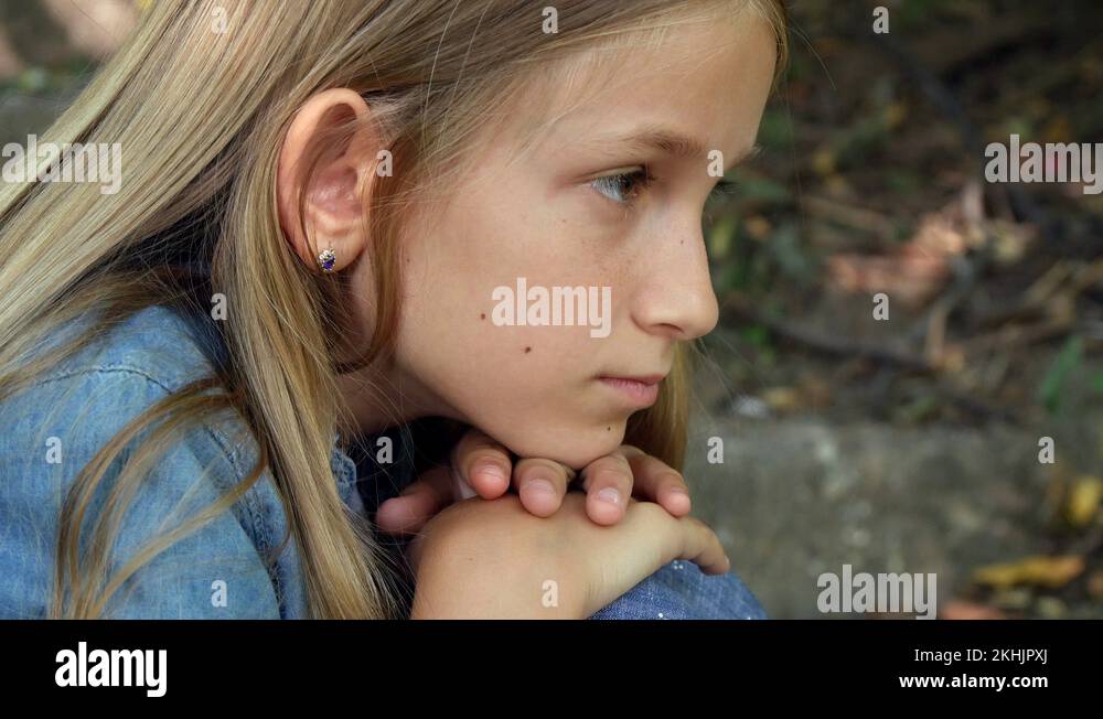 Sad Child, Not Playing Alone Kid, Unhappy Thoughtful Face Girl Outdoor ...