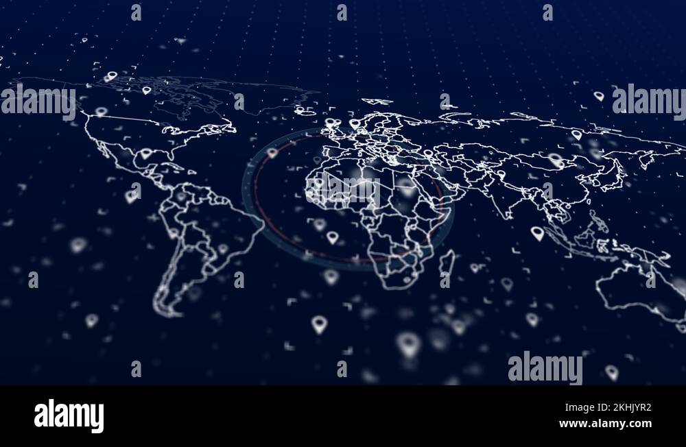 World map with navigation icons Stock Video Footage - Alamy