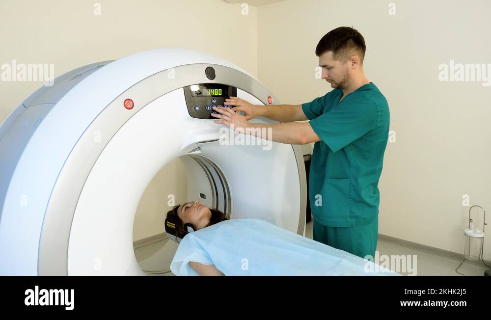 Female patient is on medical examination on MRI or CT scan in hospital. 4K Stock Video Footage ...