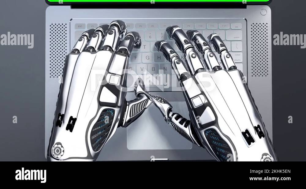 Robot arms typing on laptop keyboard Stock Video Footage - Alamy
