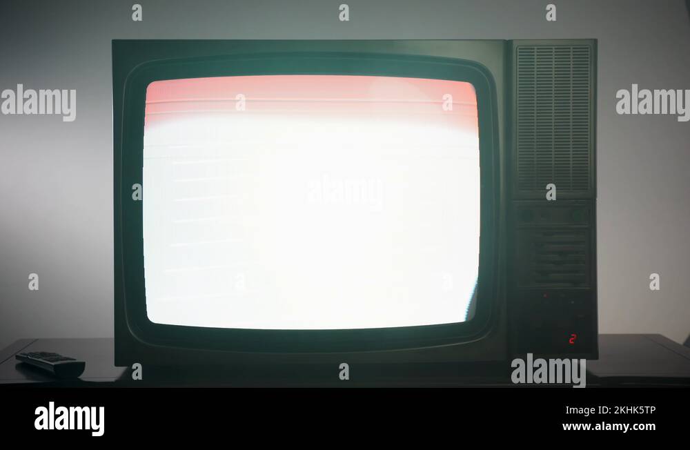 Old vintage television with blinking screen, old-fashioned black TV ...