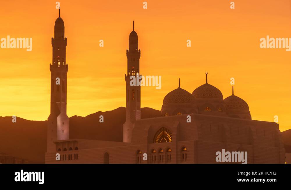 Mohammed Al Ameen Mosque in Muscat, Oman at Sunrise. Timelapse Stock ...