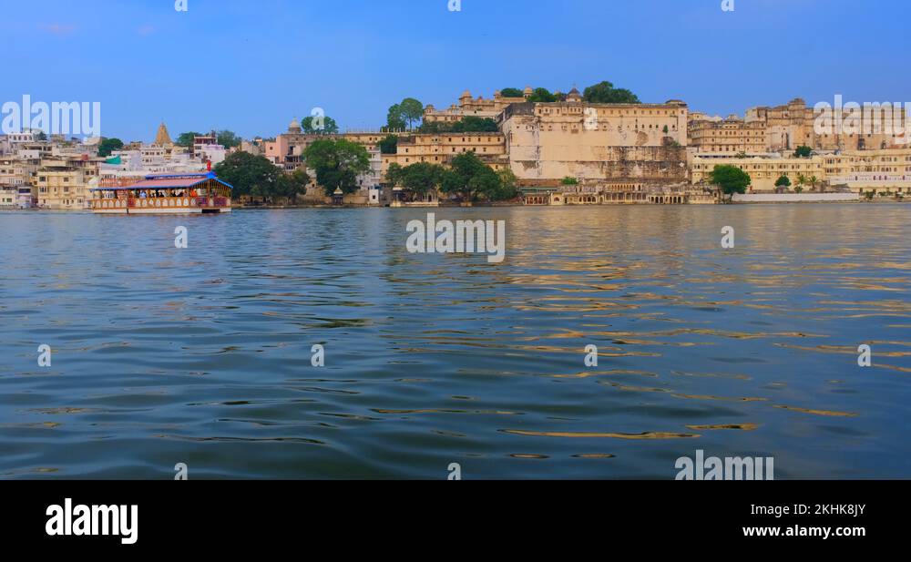 Ghat and Udaipur City Palace on lake Pichola - Rajput architecture of ...