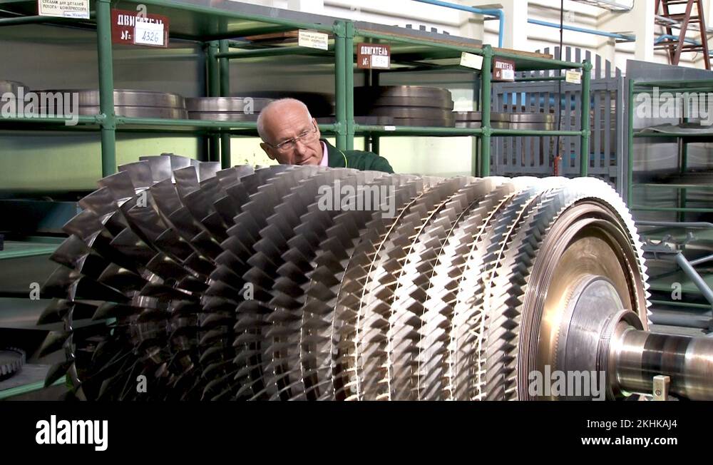 Checking compressor rotor on engine of Su-24 aircraft (fencer) after ...