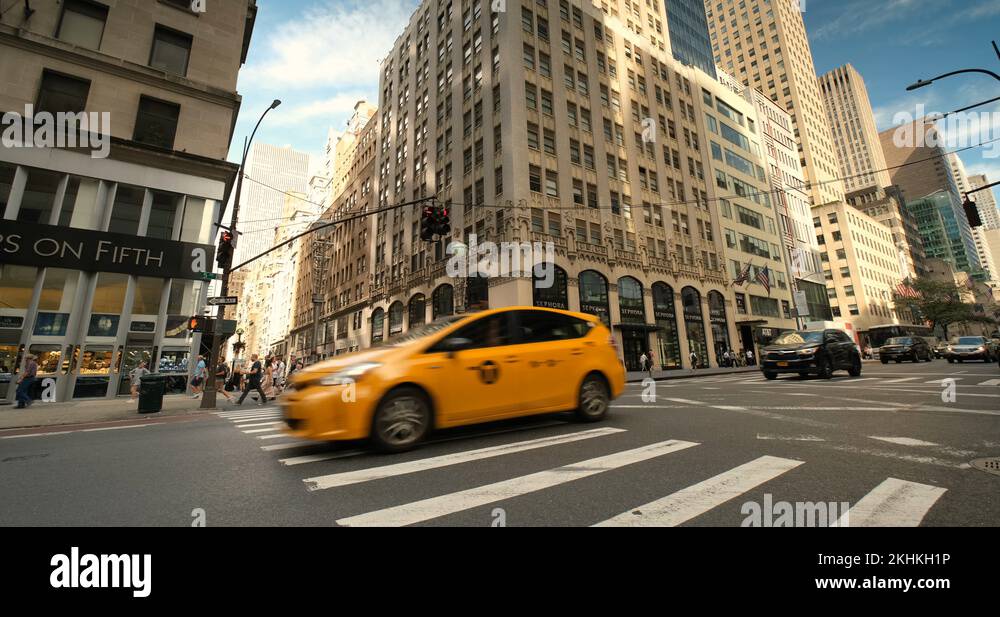 Busy downtown intersection on Fifth Avenue in New York City Stock Video ...