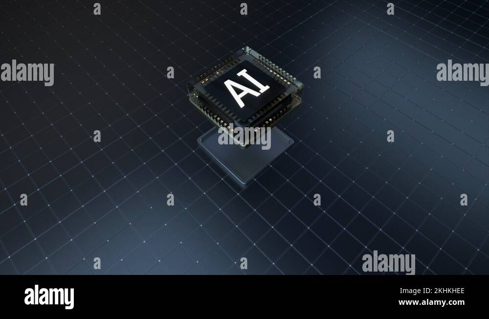 Semiconductor components combine to create an AI CPU, Top view, 4K ...