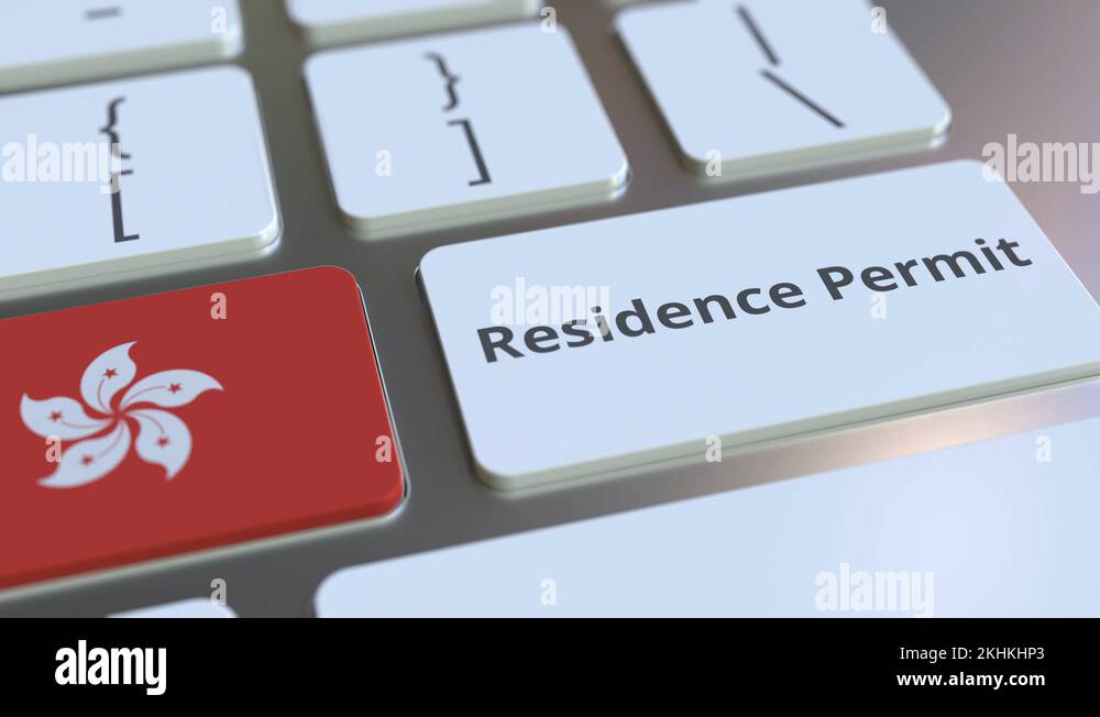Residence Permit text and flag of Hong Kong on the buttons on the ...