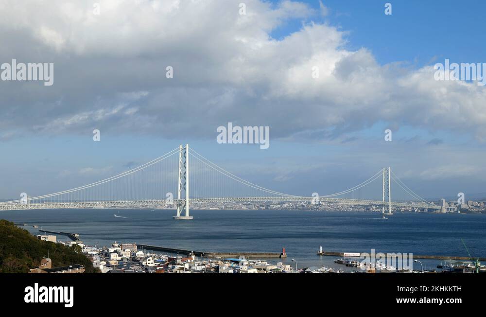Akashi Kaikyō Bridge, the biggest suspension bridge in the world (tilt ...