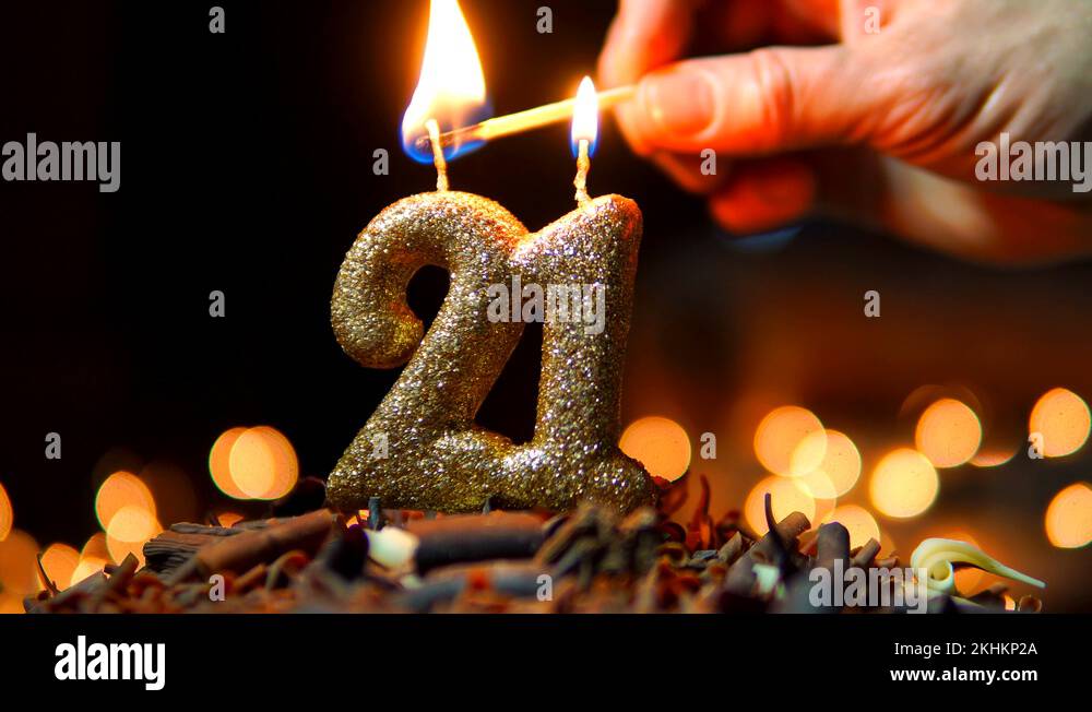 21st Birthday Cake Detail With Candles Burning, 4K Detail Stock Video ...
