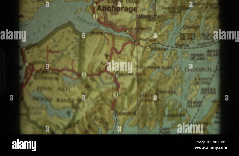 ALASKA USA-1977: Plan View Of Map With A Red Outlined Route Printed On ...