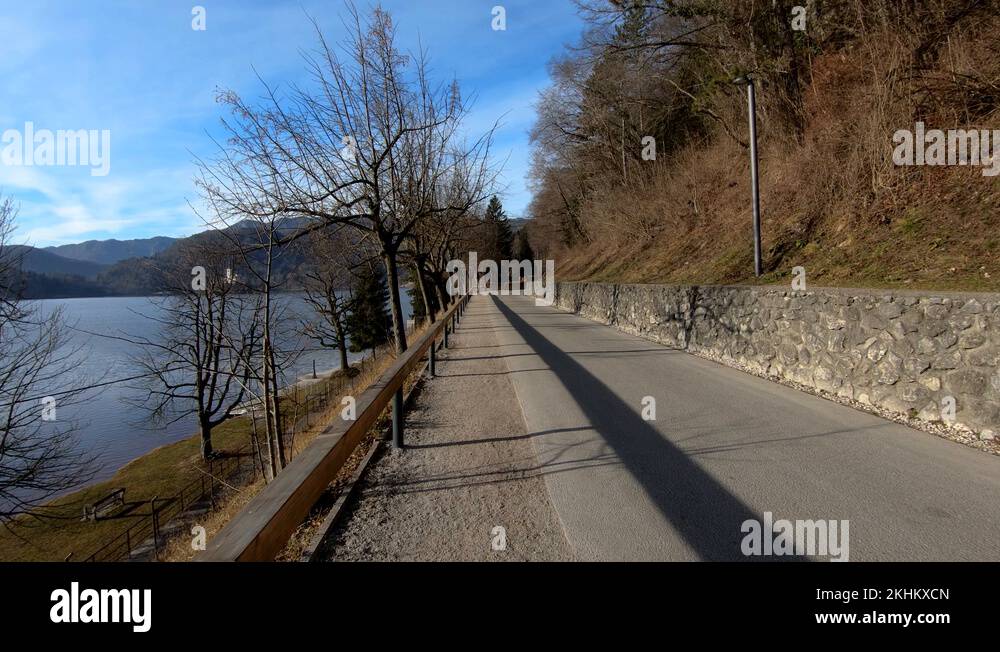 Backward moving lake Bled promenade road for pedestrian only Stock ...