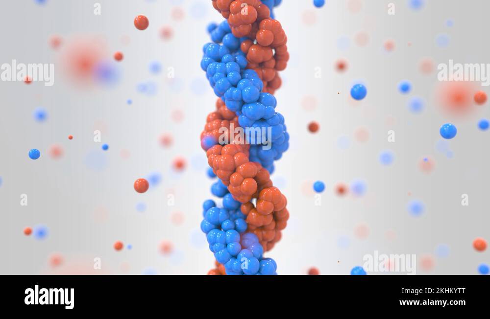 Red and blue DNA helix and particles, genetics related loopable 3D ...